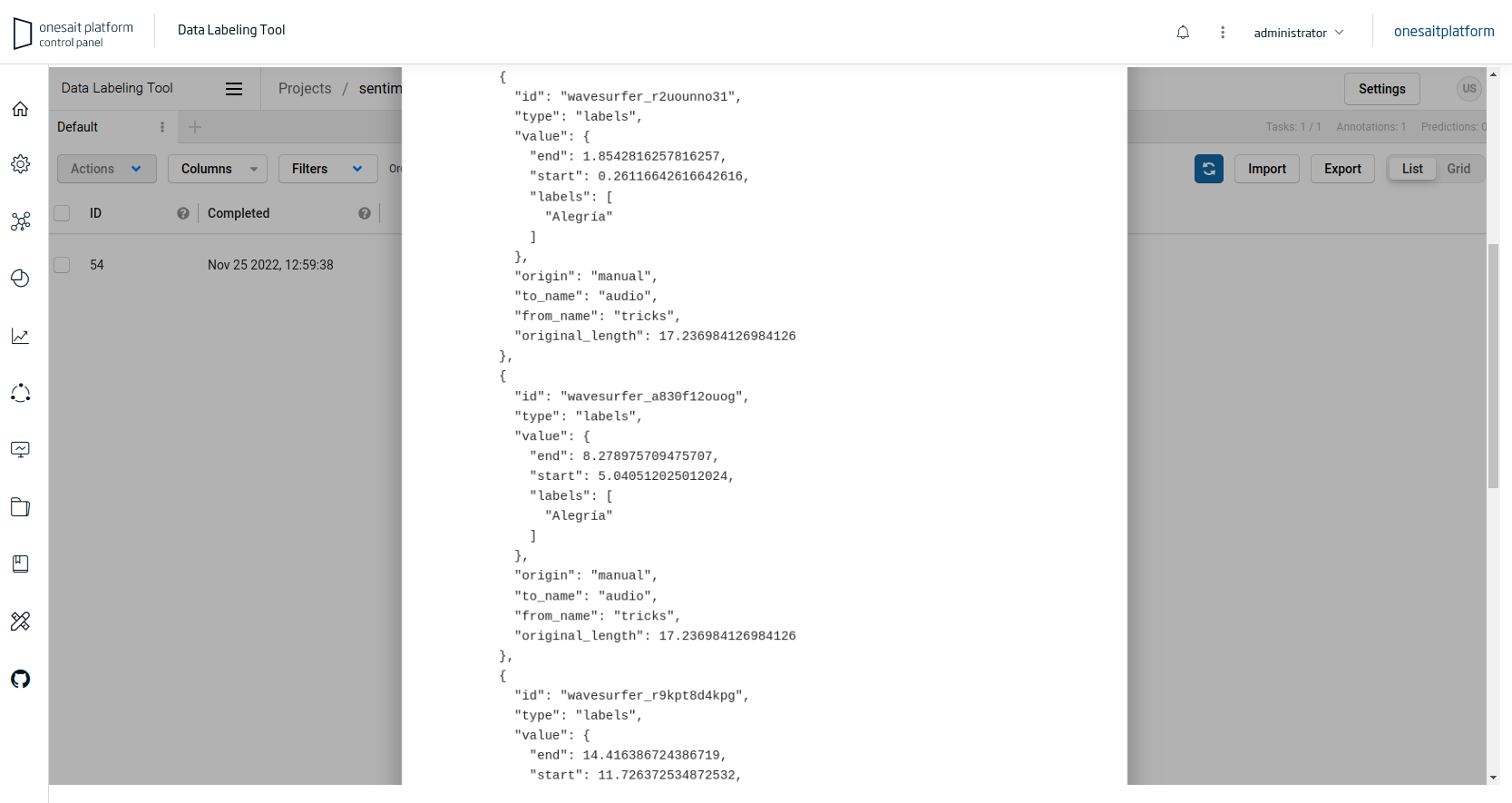 Data labeling from the Onesait Platform – Onesait Platform Community